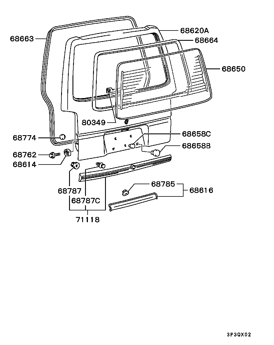 Tailgate panel & glass - Mitsubishi L300 P45V, JLNTAL6 GL(4DR/PNL VAN ...