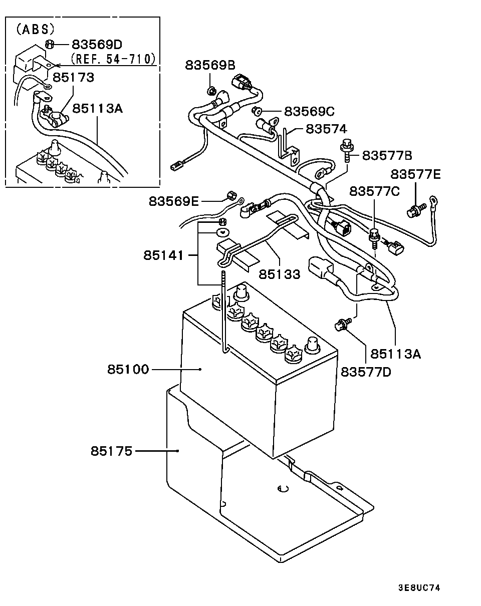 Battery cable & bracket - Mitsubishi Colt CP9A, SNDFL EVO-5 RS(98M)/EVO ...