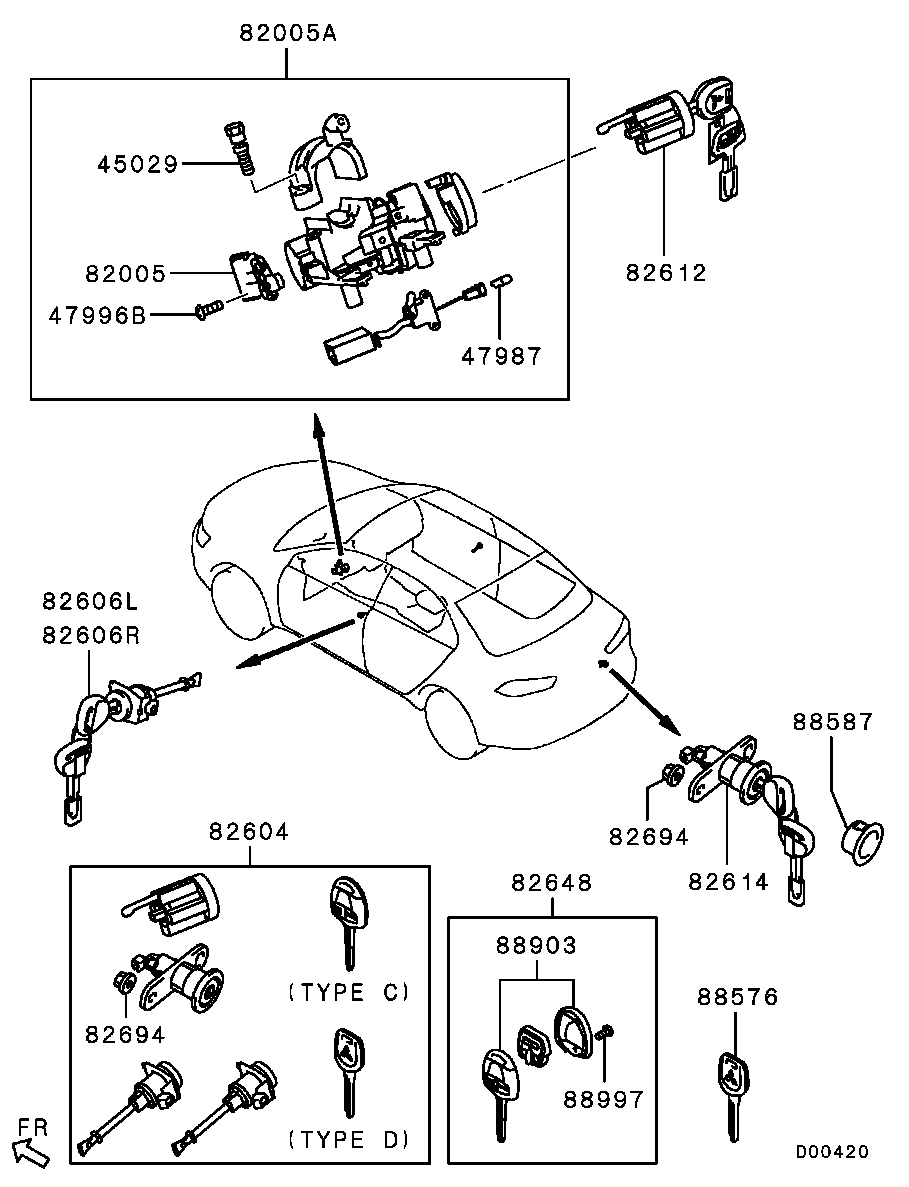 Lock cylinder & key - Mitsubishi Lancer Evolution CZ4A, SNXFZ EVOLUTION ...