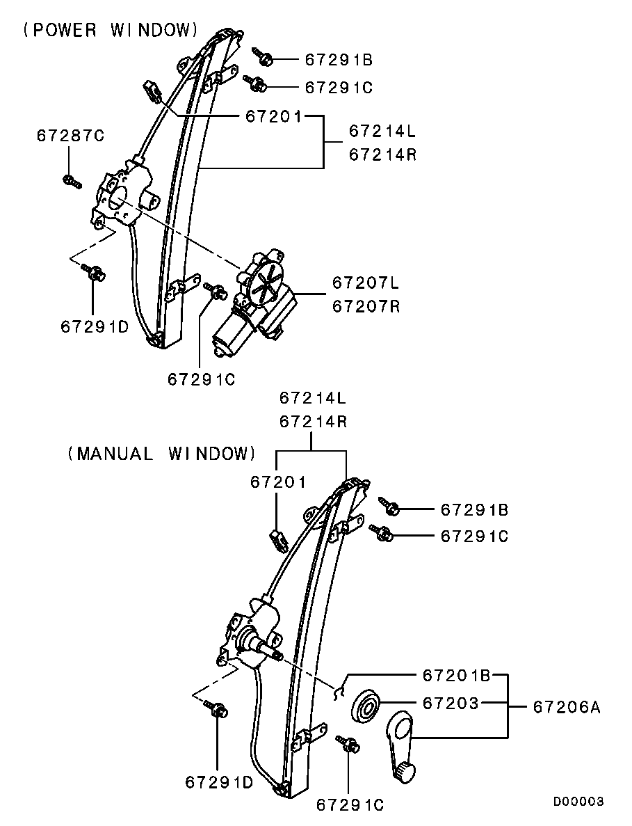 Front door window regulator - Mitsubishi Lancer Cedia CT9A, SNGFZ ...