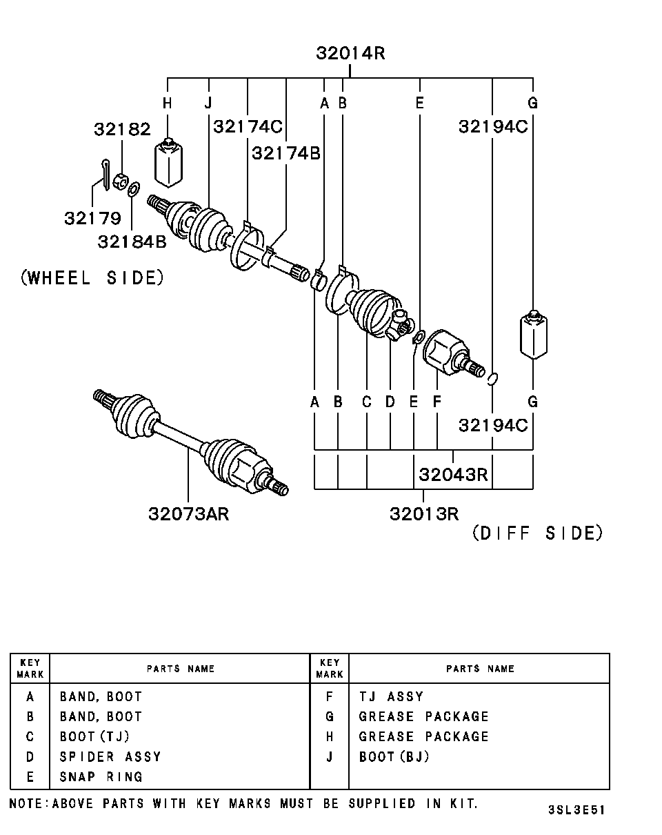 Front axle drive shaft for Mitsubishi Eclipse D33A, GSX,5FM/T FED ...